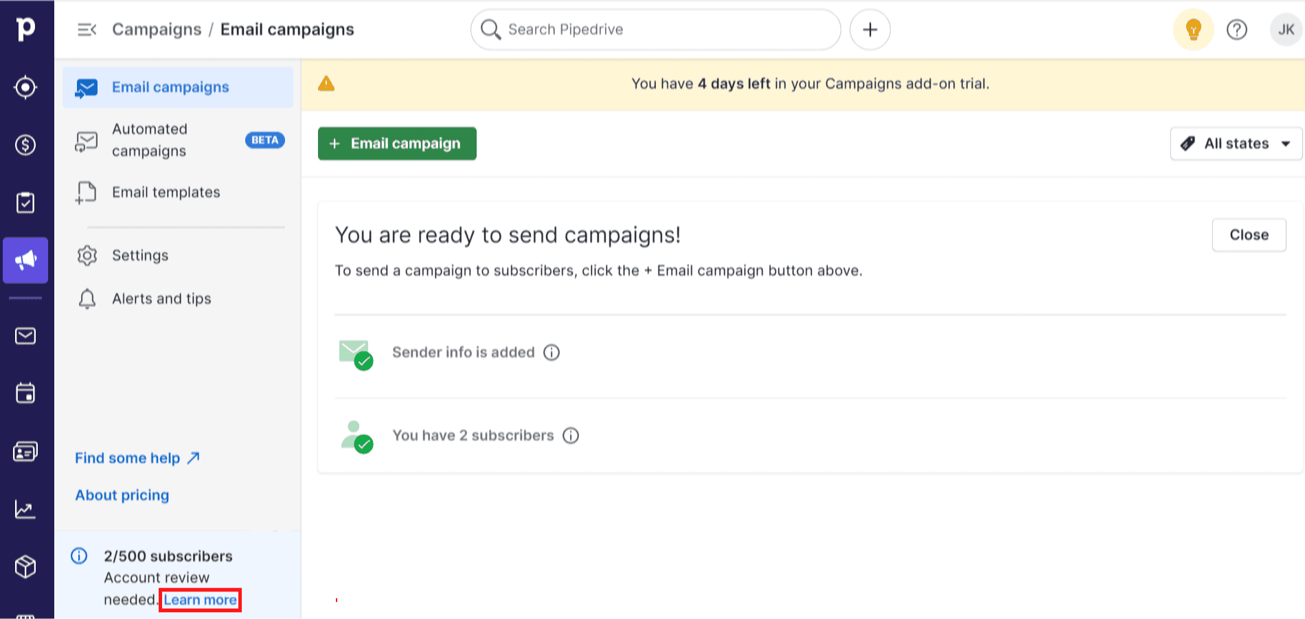 Campaigns: company account review - Knowledge Base | Pipedrive